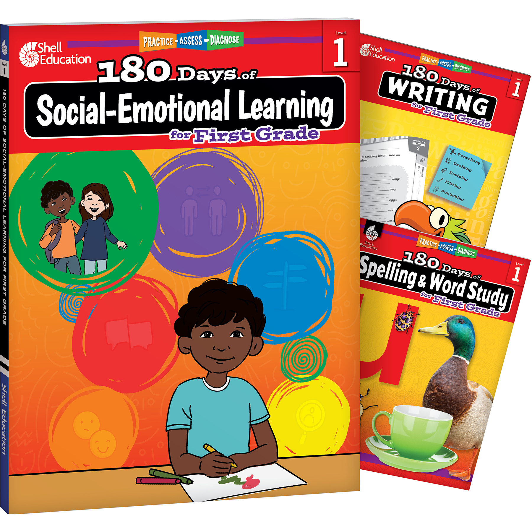 180 Days Social-Emotional Learning, Writing, & Spelling Grade 1: 3-Book ...